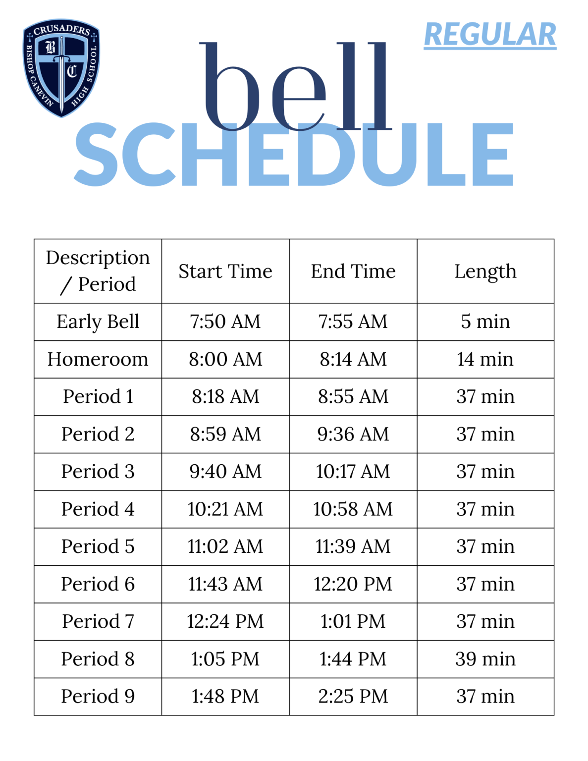 Bell Schedule - Bishop Canevin